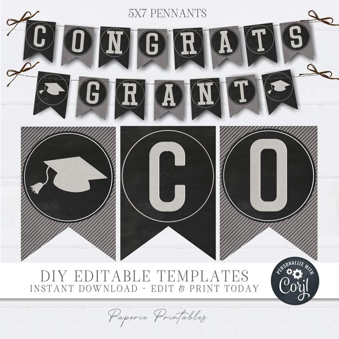 Editable Graduation Banner: Congrats Pennant, 5x7 (digital Download) # ...