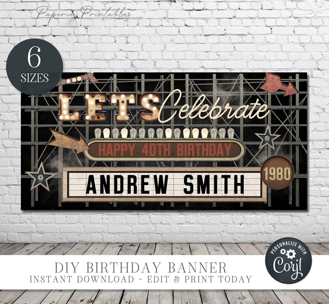 EDITABLE Masculine Birthday Backdrop - Men's Birthday Banner - Male ...