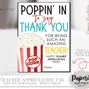 Editable Popcorn Teacher Appreciation Gift Tag (digital Download) # ...