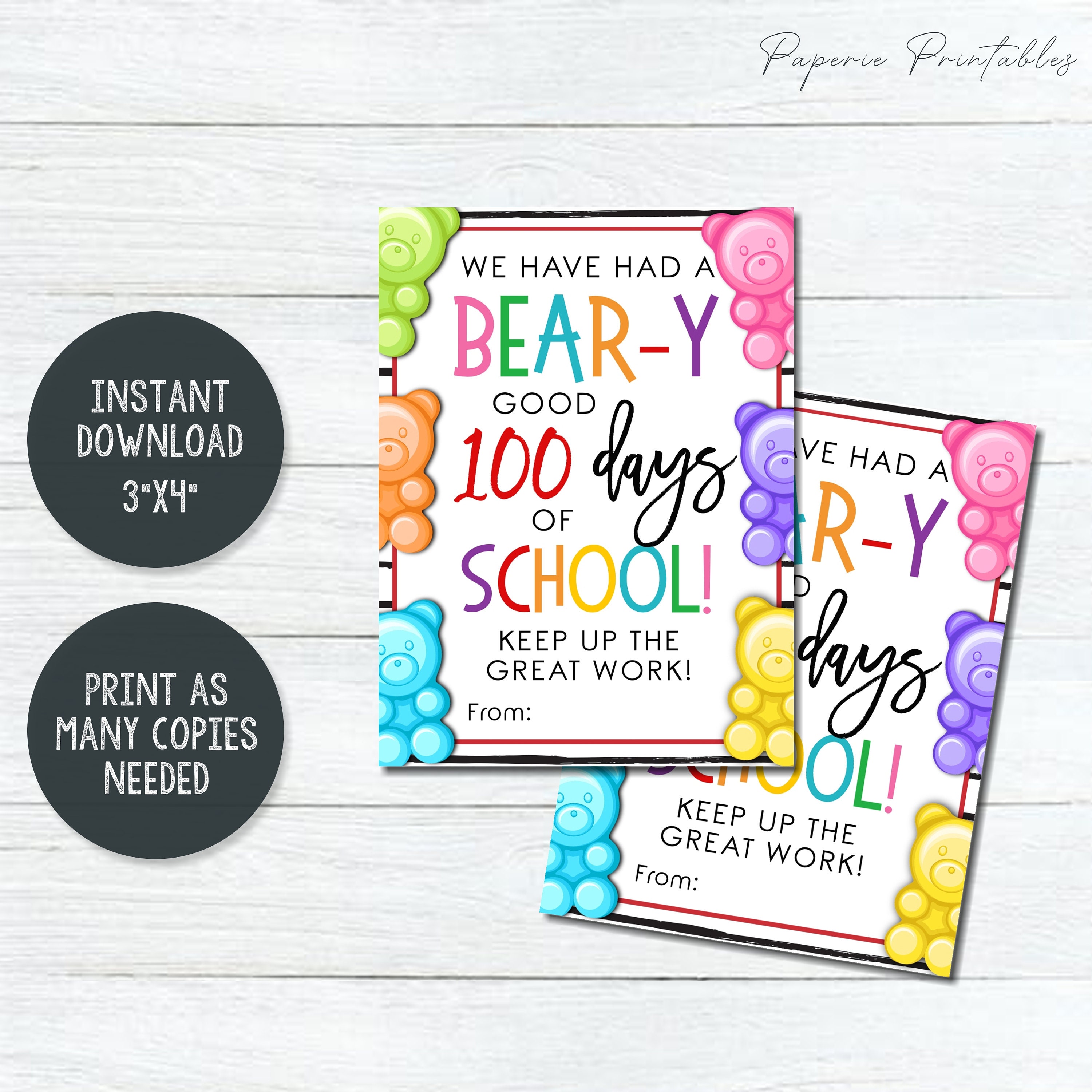 Editable Gummy Bear 100 Days of School Gift Tag (digital Download) - Etsy
