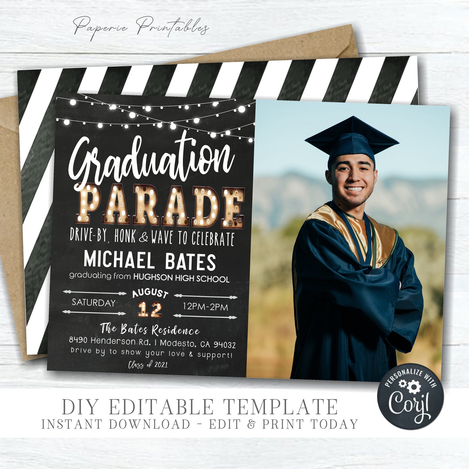 Editable Graduation Parade Invitation: Photo Option (DIY Corjl Template ...