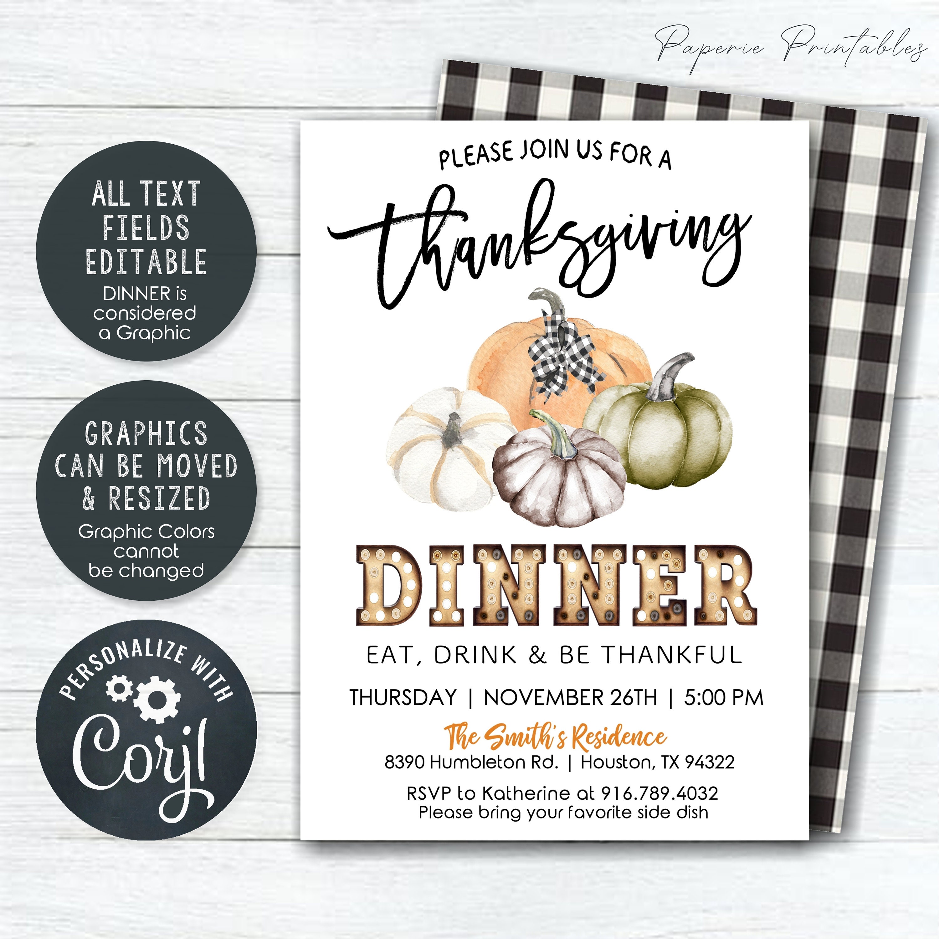 EDITABLE Thanksgiving Party Template Friendsgiving Dinner | Etsy
