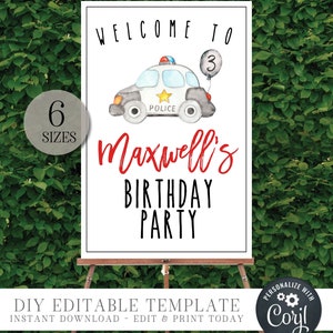 Editable Police Birthday Party Welcome Sign Police Birthday - Etsy