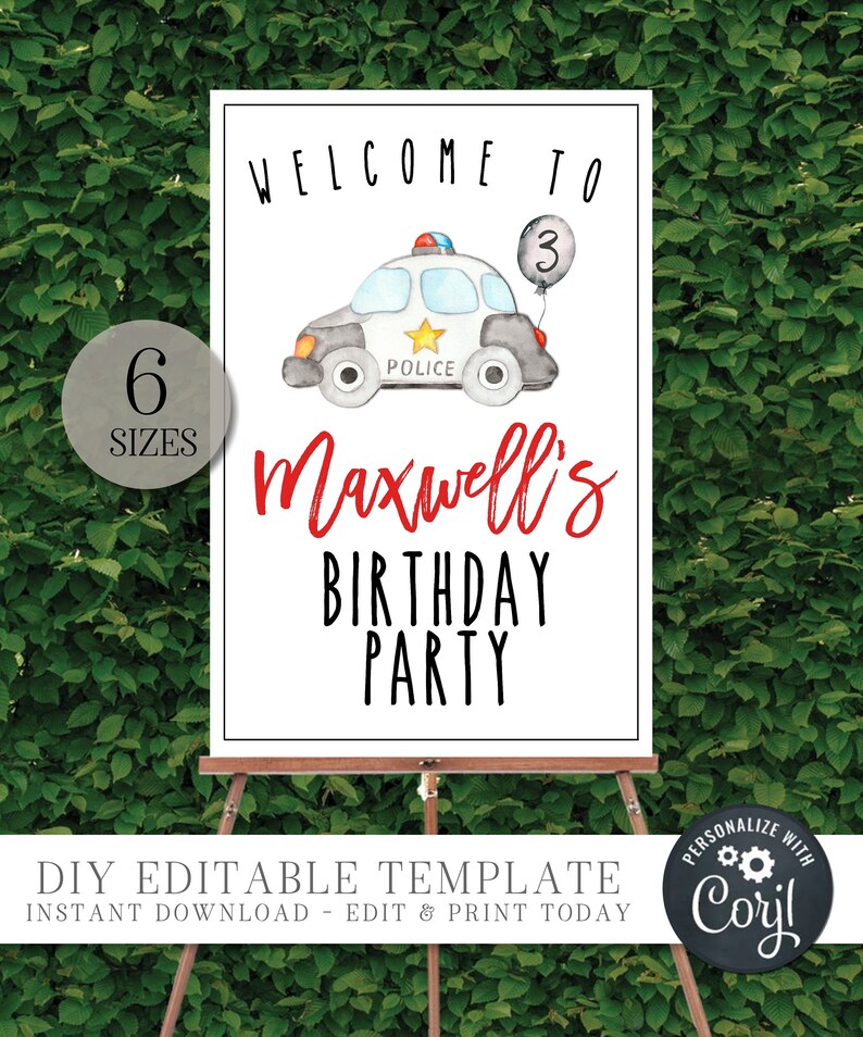Editable Police Birthday Party Welcome Sign Police Birthday - Etsy