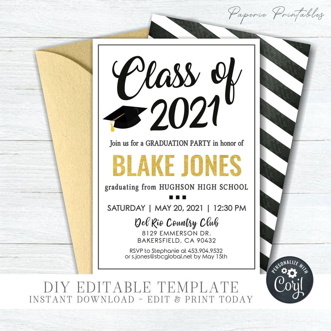 EDITABLE Graduation Party Invitation - Gold Foil Graduation Party ...