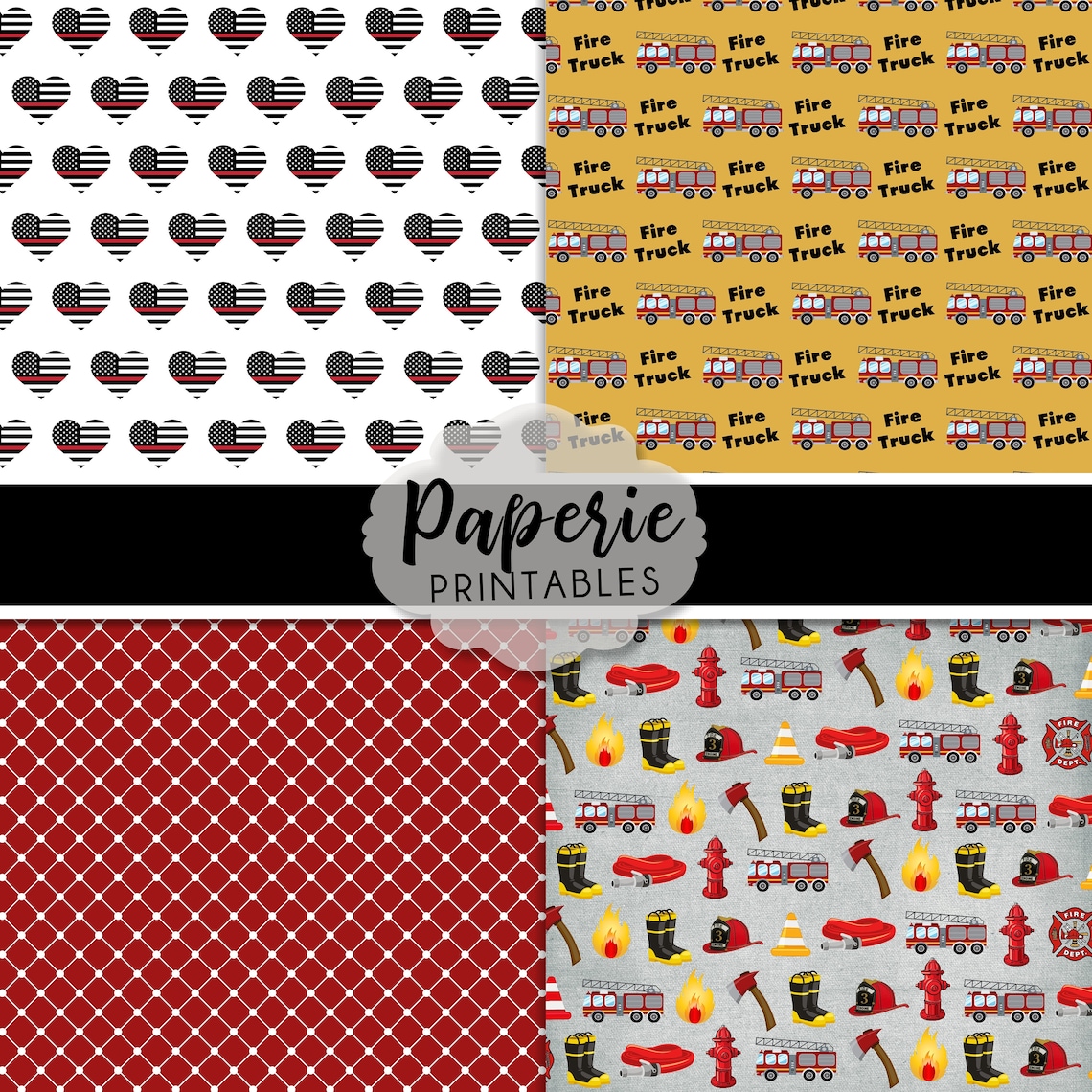 Firefighter Digital Paper 12x12 Digital Scrapbooking Paper | Etsy