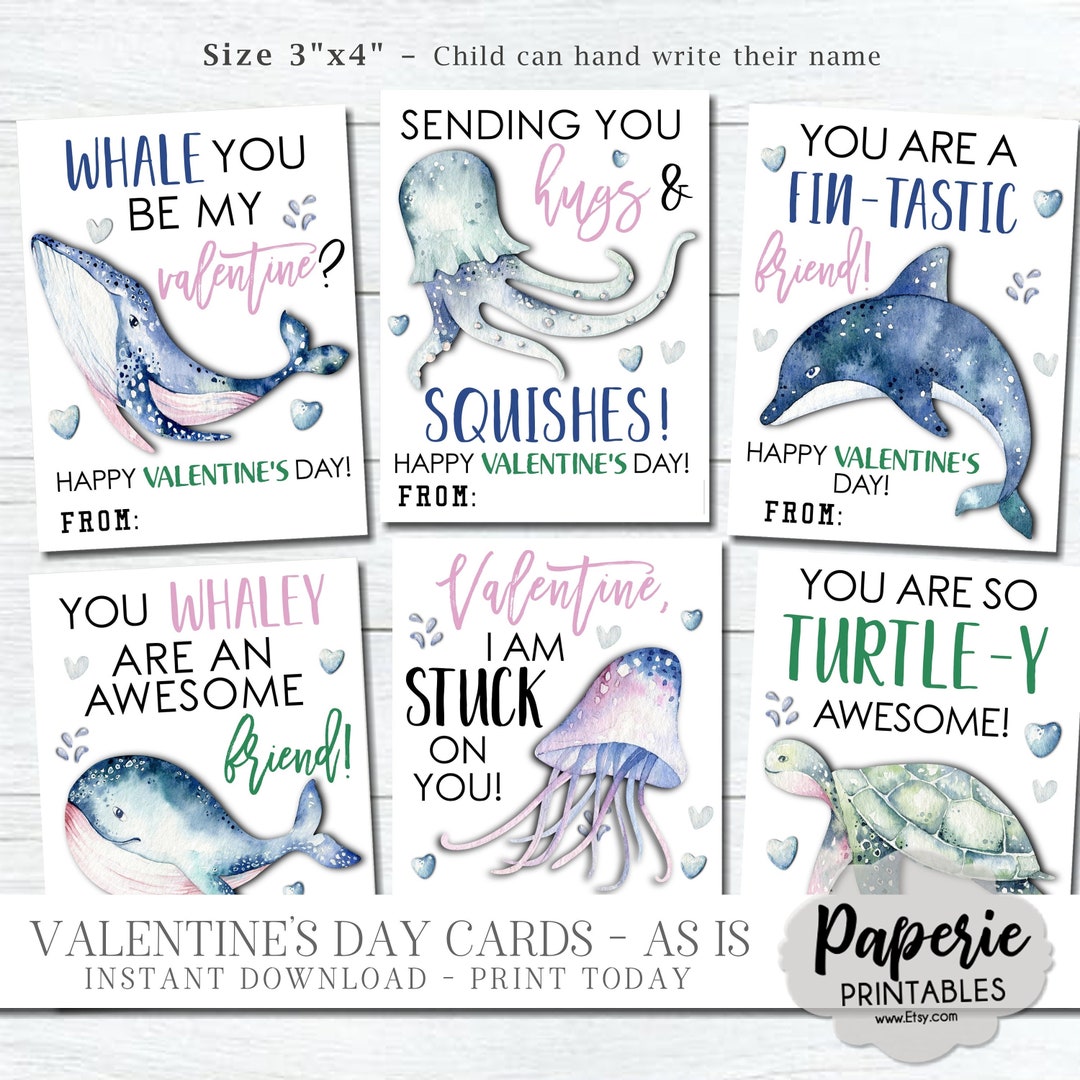 OCEAN Valentine Tags, Kids Valentine Cards, Under the Sea Valentine ...