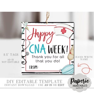 EDITABLE CNA Appreciation Gift Tag, Happy CNA Appreciation Week, Cna ...