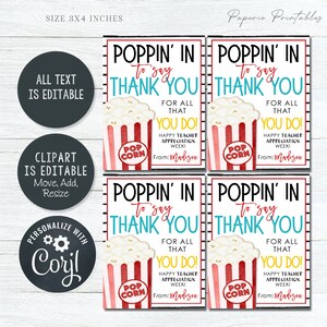 EDITABLE Popcorn Teacher Appreciation Gift Tag, Teacher Appreciation ...