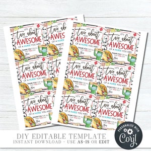 EDITABLE Taco Bout Nurse Tags, Nurse Appreciation Tags, Taco Nurse ...