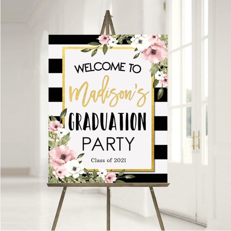 Editable Graduation Party Welcome Sign: Floral Decor (DIY Digital ...