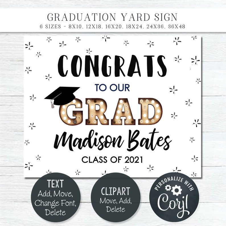 EDITABLE Graduation Yard Sign Class of 2021 Graduation Sign - Etsy