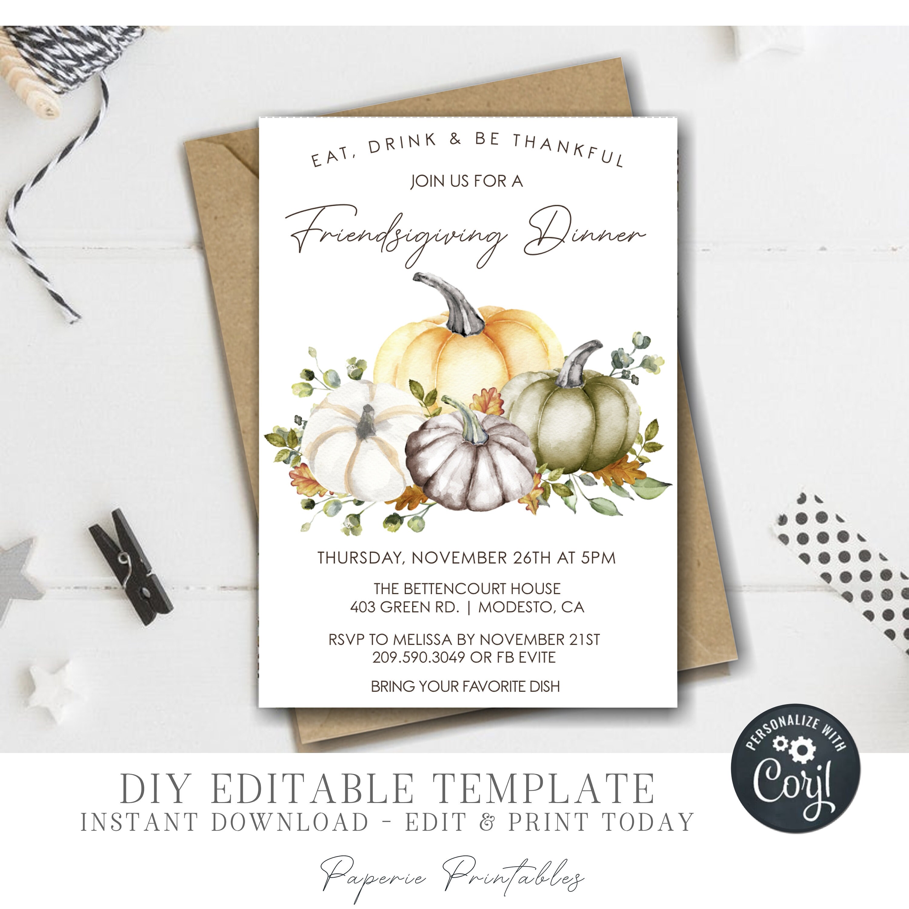 EDITABLE Friendsgiving Dinner Invitation Thanksgiving Dinner - Etsy