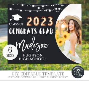 EDITABLE Graduation Yard Sign Class of 2023 Graduation Sign - Etsy