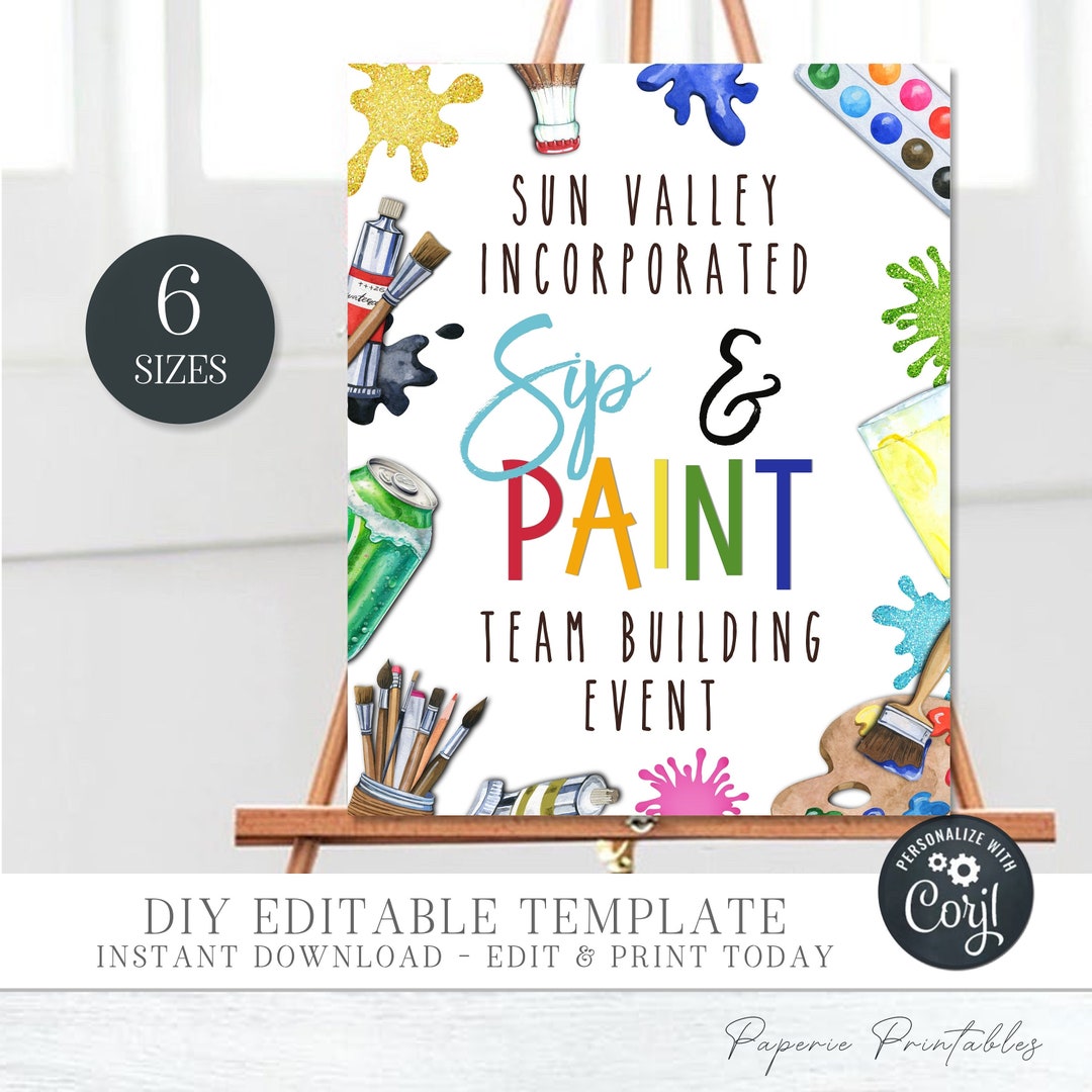Editable Sip & Paint Party Sign, Welcome Poster, Sip and Paint Welcome ...