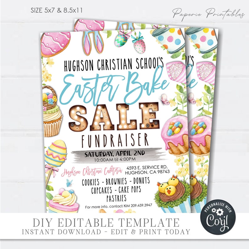 EDITABLE Easter Bake Sale Flyer Printable Easter Event Flyer | Etsy