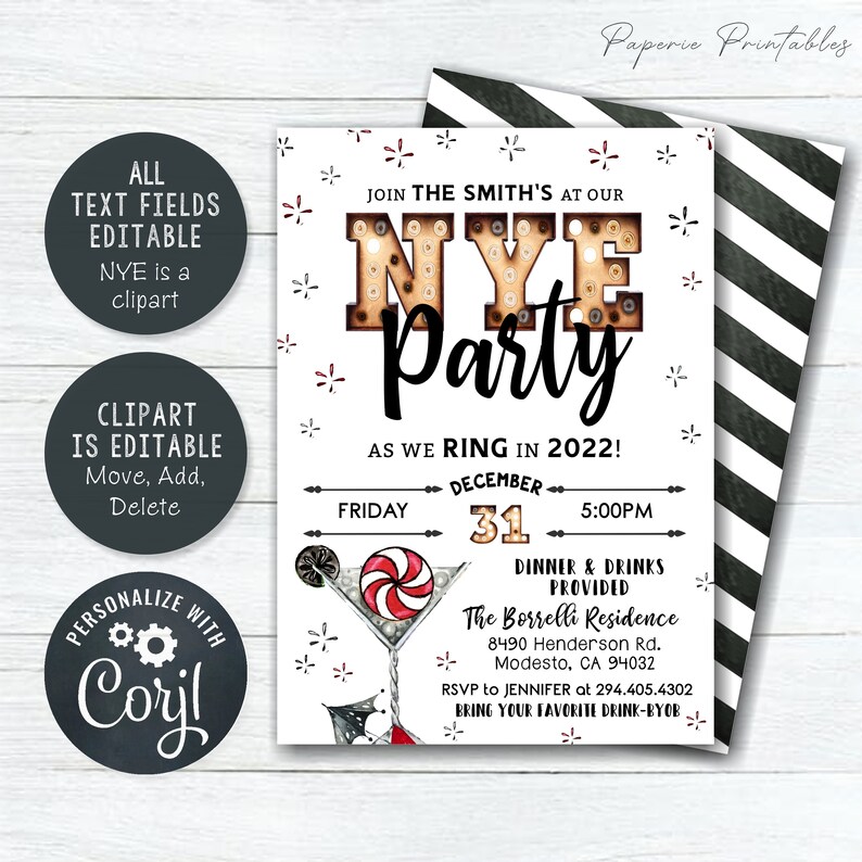 EDITABLE New Year's Eve Party Invitation NYE Party - Etsy