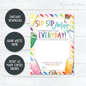 EDITABLE Teacher Appreciation Gift Card Holder, Sip Sip Hooray Teacher ...