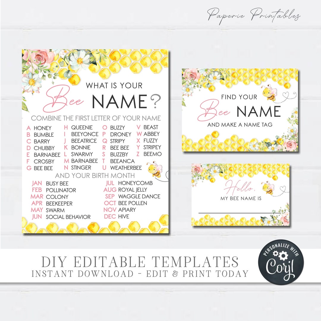 Editable Bee Name Game: Birthday Party Activity (DIY Corjl) #BP117 - Etsy