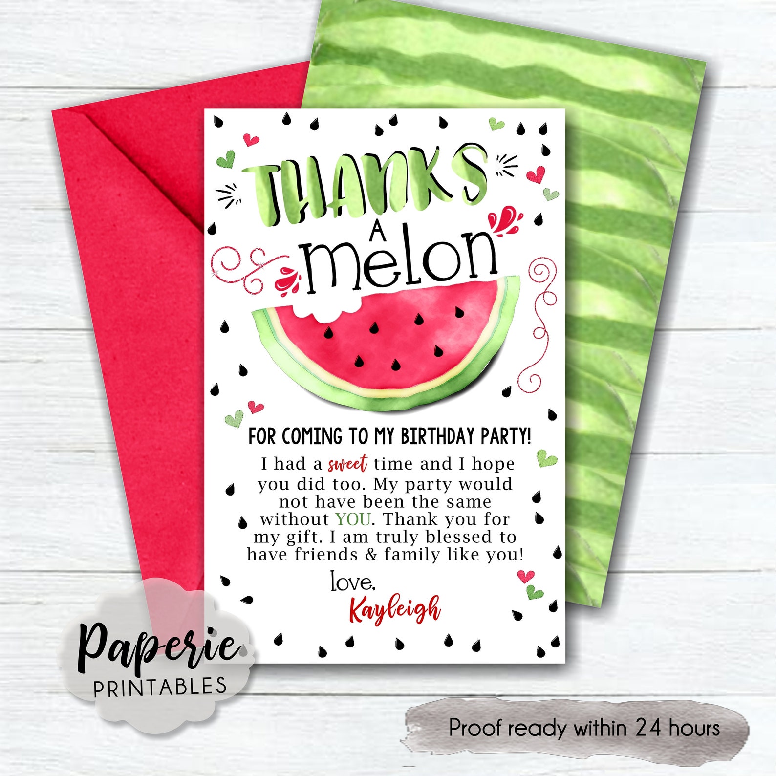 Watermelon Theme Birthday Thank You Card One in a Melon | Etsy