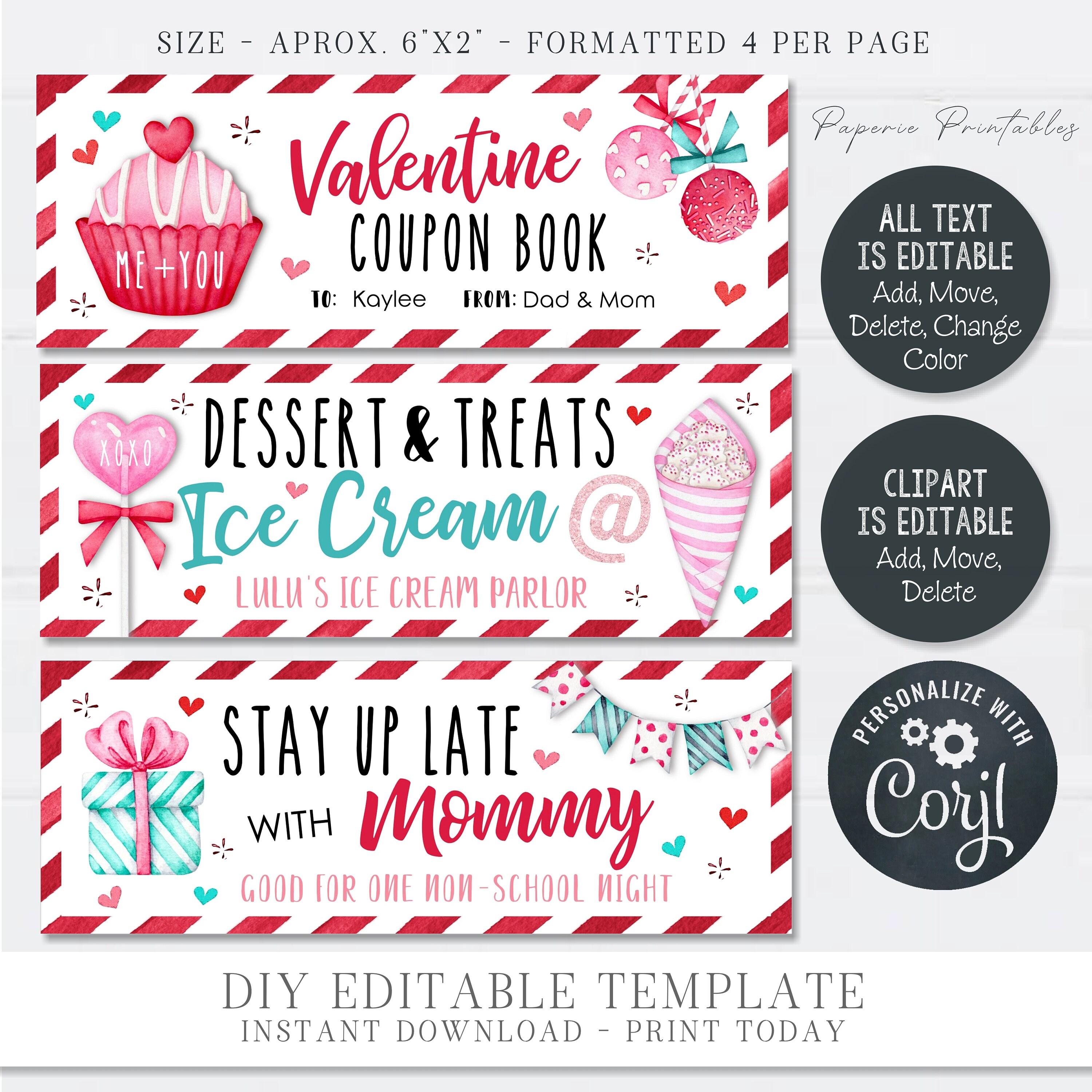 Editable Kids Valentine Coupon Book: Printable Gift (edit With Corjl ...