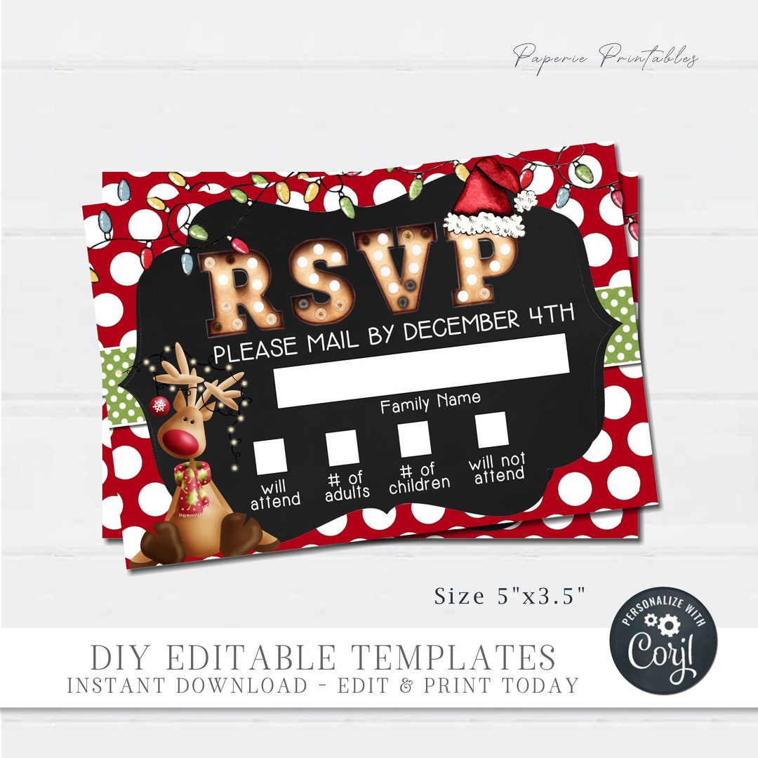 Editable Christmas RSVP Cards Christmas RSVP Insert Reindeer Party Rsvp ...