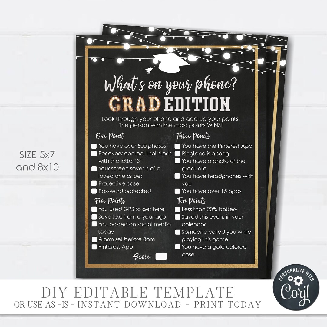 Editable What's on Your Phone Graduation Party Game, Graduation What's ...