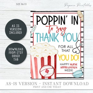 Editable Popcorn Nurse Appreciation Sign: Thank You Gift (DIY Corjl ...