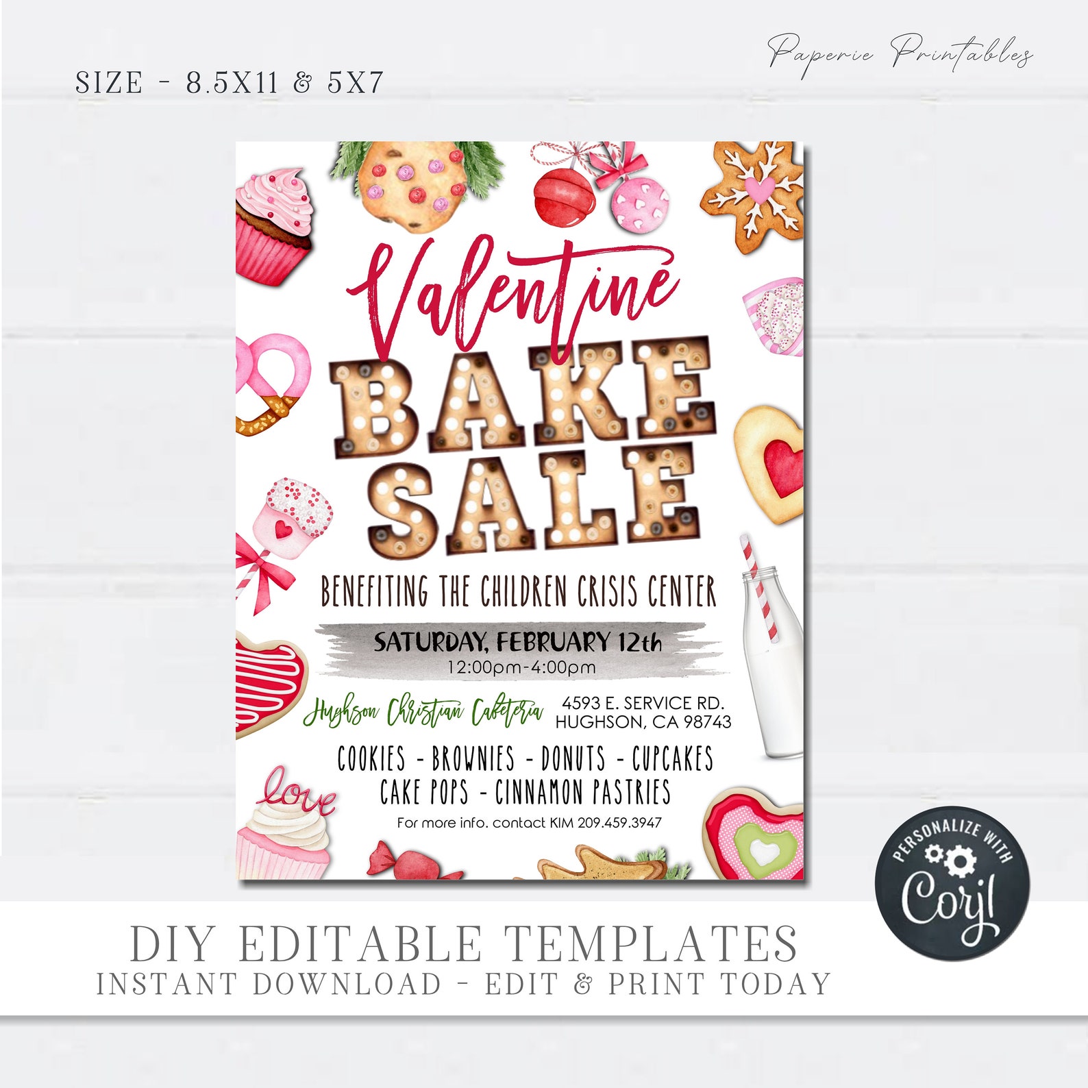 EDITABLE Valentine Bake Sale Flyer Valentine School Bake Sale | Etsy