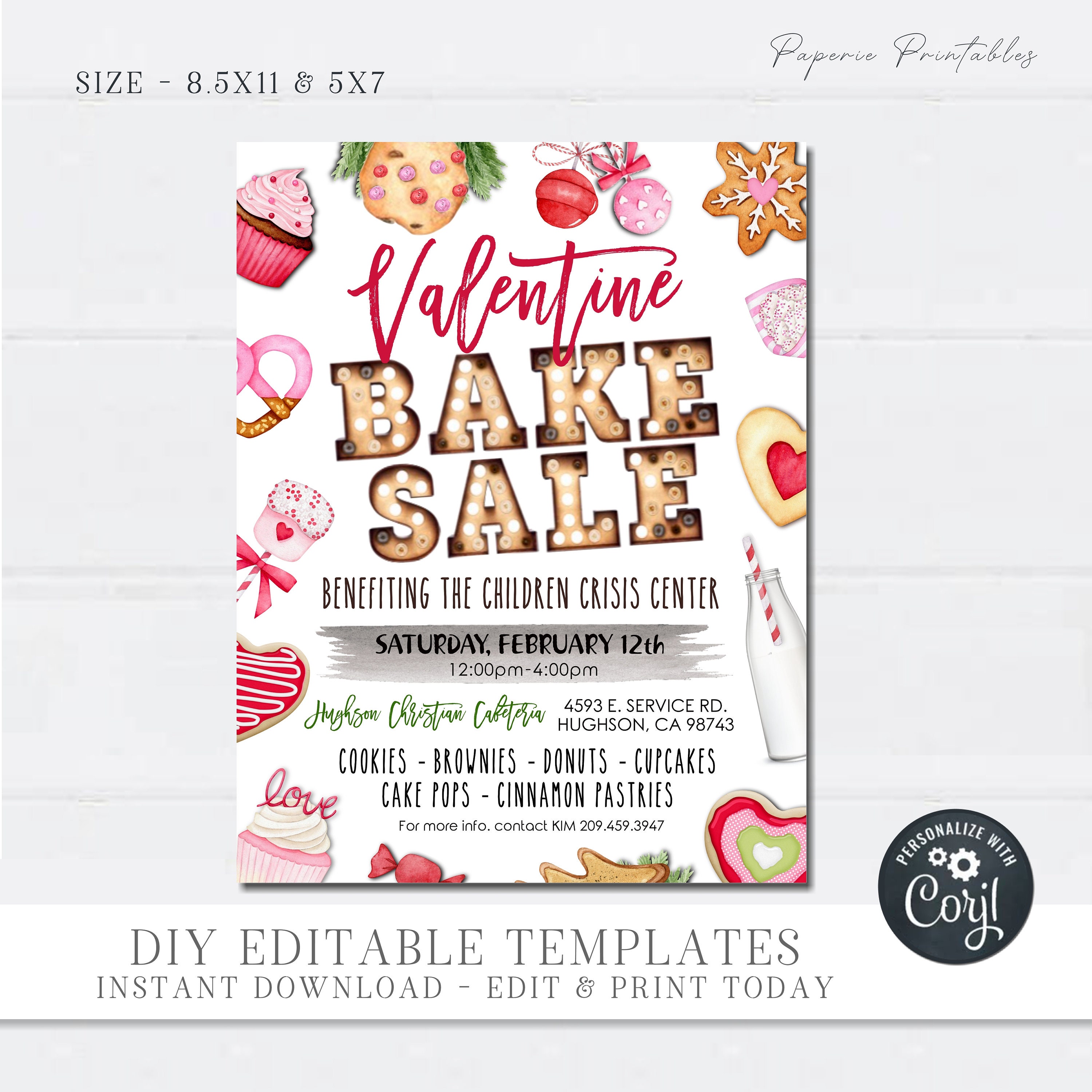 EDITABLE Valentine Bake Sale Flyer Valentine School Bake Sale | Etsy