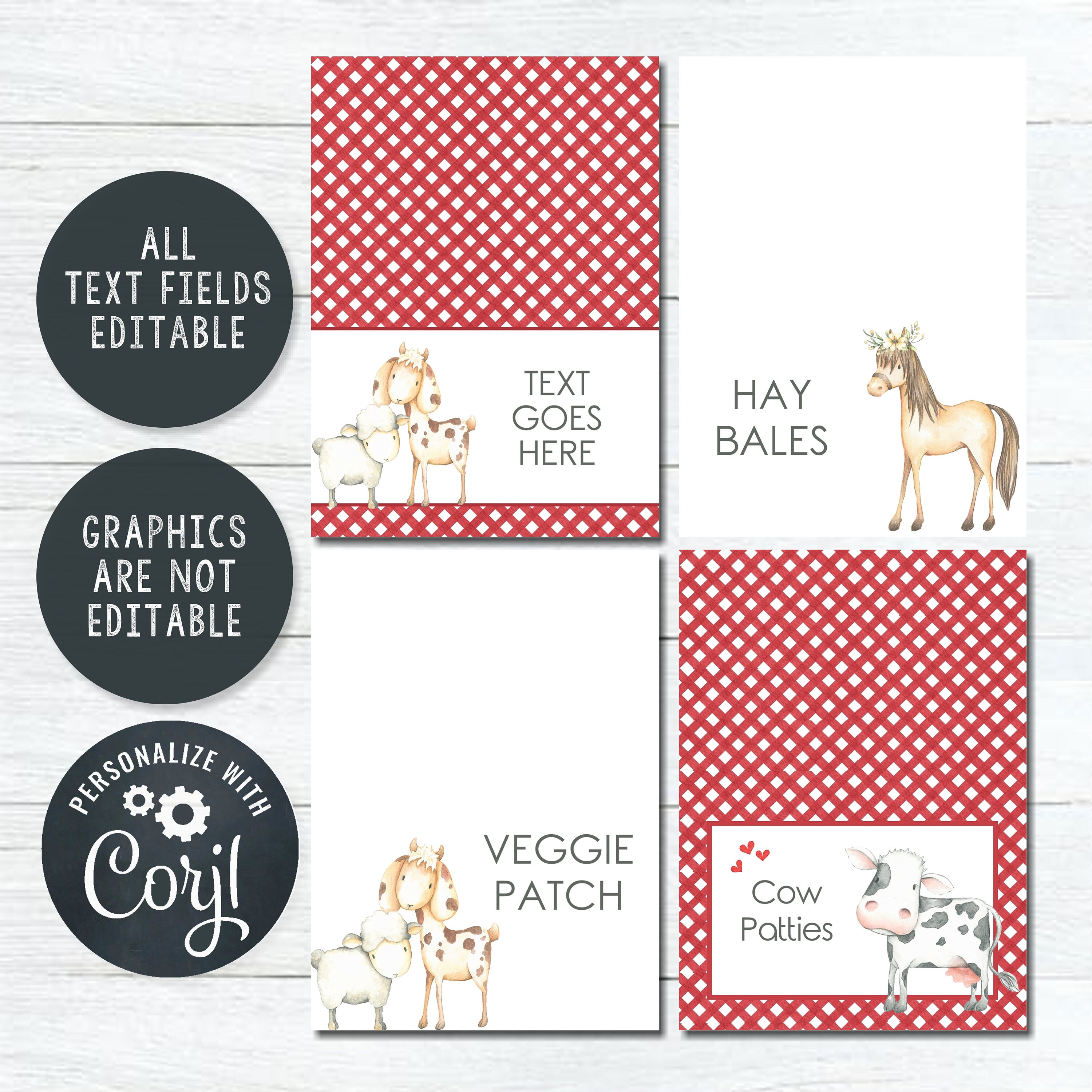 Editable Farm Animal Food Label Tent Cards (digital Download) #BP05 ...
