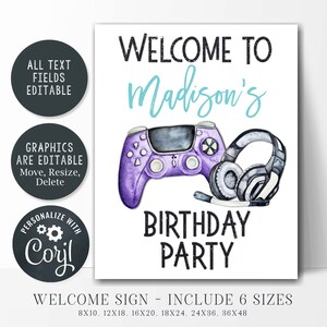 Editable Video Game Party Decorations, Gaming Birthday Welcome Sign ...