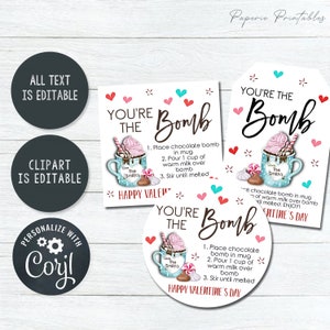 Editable Valentine Hot Chocolate Bomb Gift Tag (DIY Corjl Printable) - Etsy
