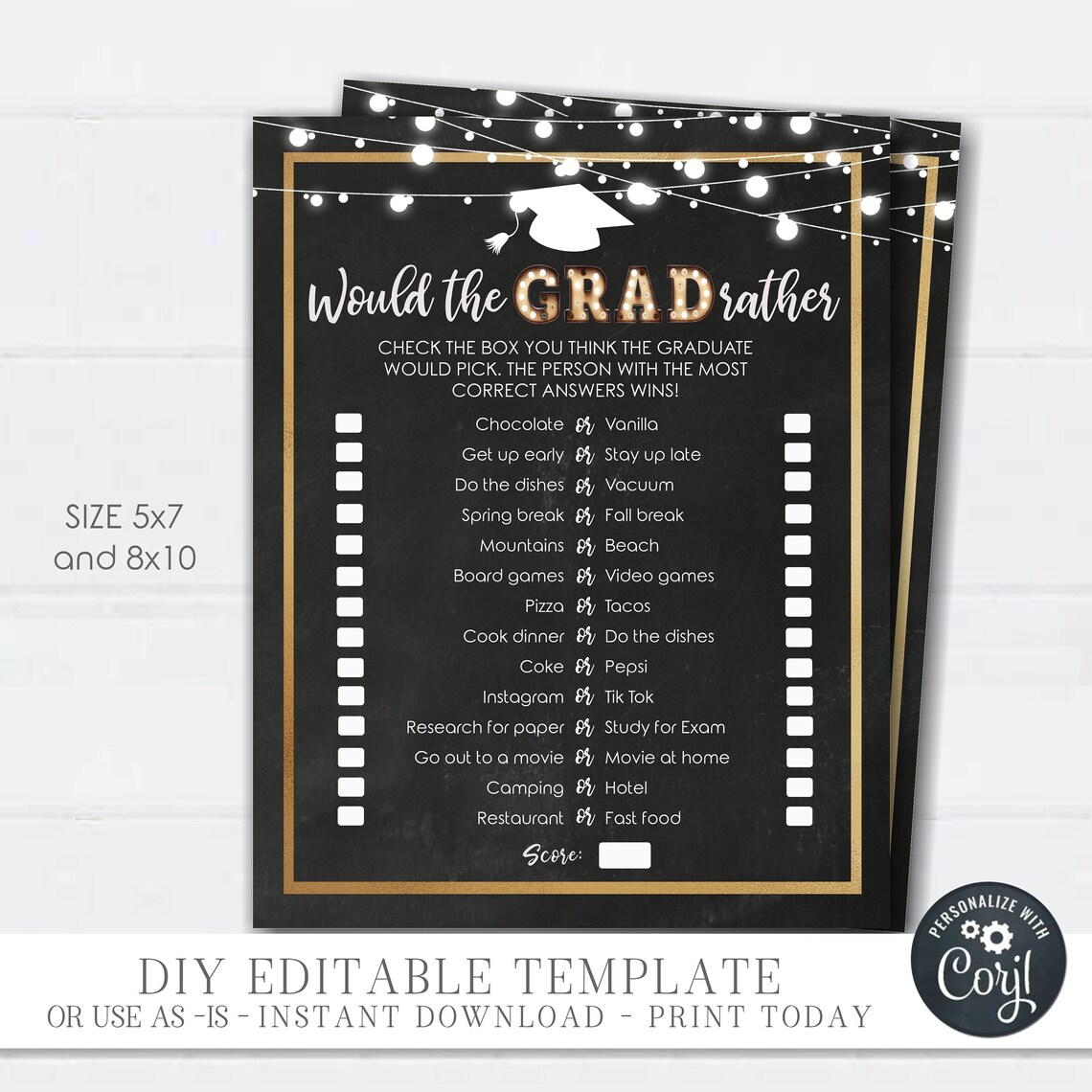 Editable Would the Grad Rather This or That Graduation Party - Etsy
