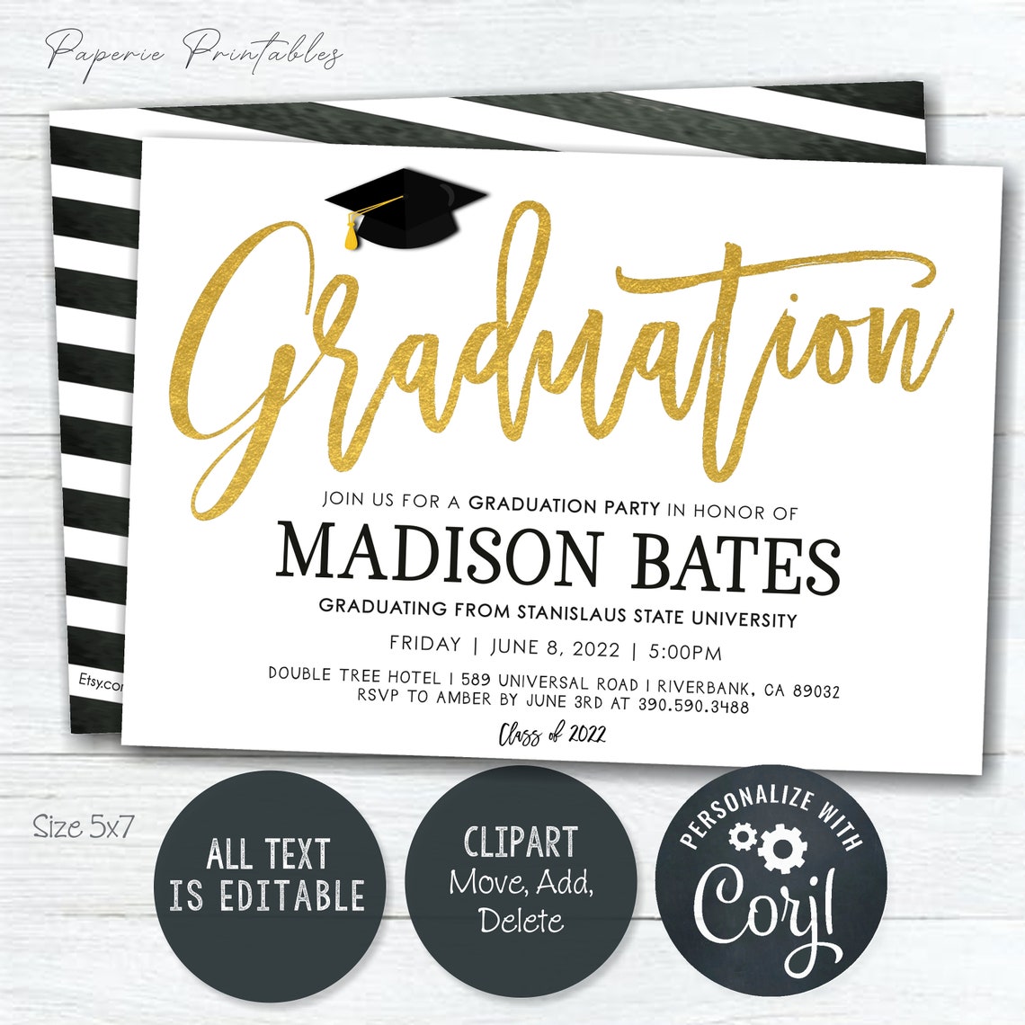 EDITABLE Graduation Party Invitation Gold Foil Graduation - Etsy