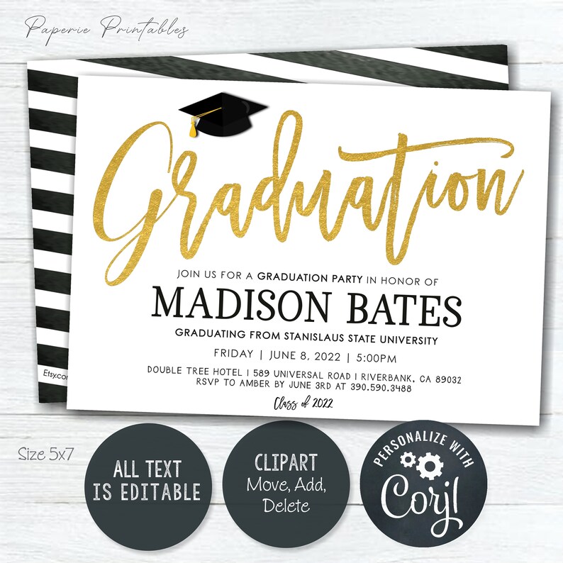 EDITABLE Graduation Party Invitation Gold Foil Graduation - Etsy
