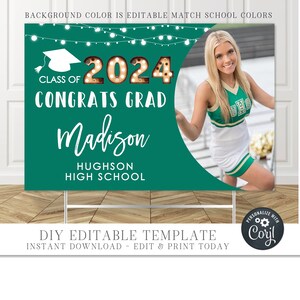 Editable Graduation Yard Sign: Class of 2024, Photo Option (DIY Corjl ...