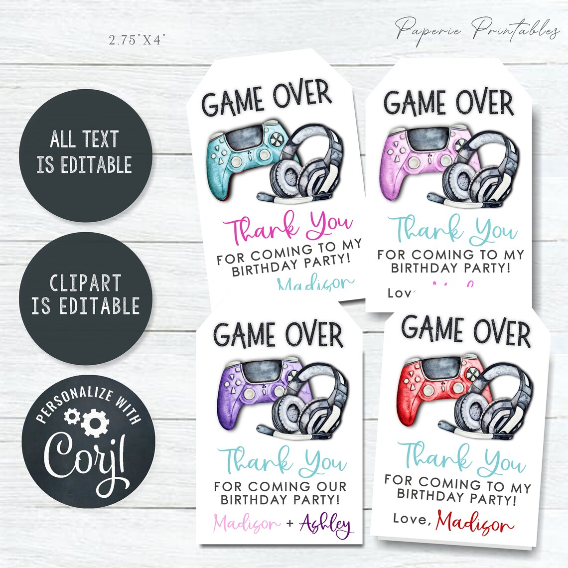 Editable Gaming Party Favor Tags: Video Game Birthday (DIY Corjl ...