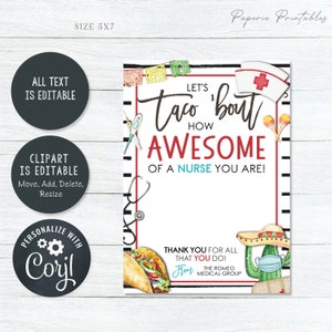 Editable Nurse Appreciation Gift Card Holder: Taco Theme (DIY Corjl) # ...
