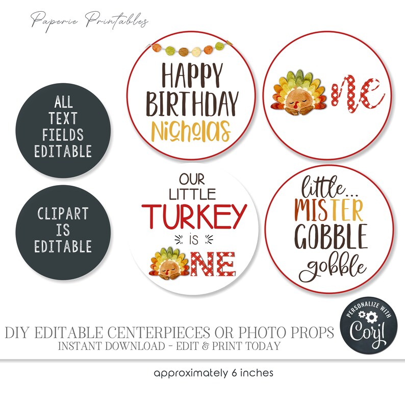 EDITABLE Turkey Birthday Party Decorations Turkey Birthday | Etsy
