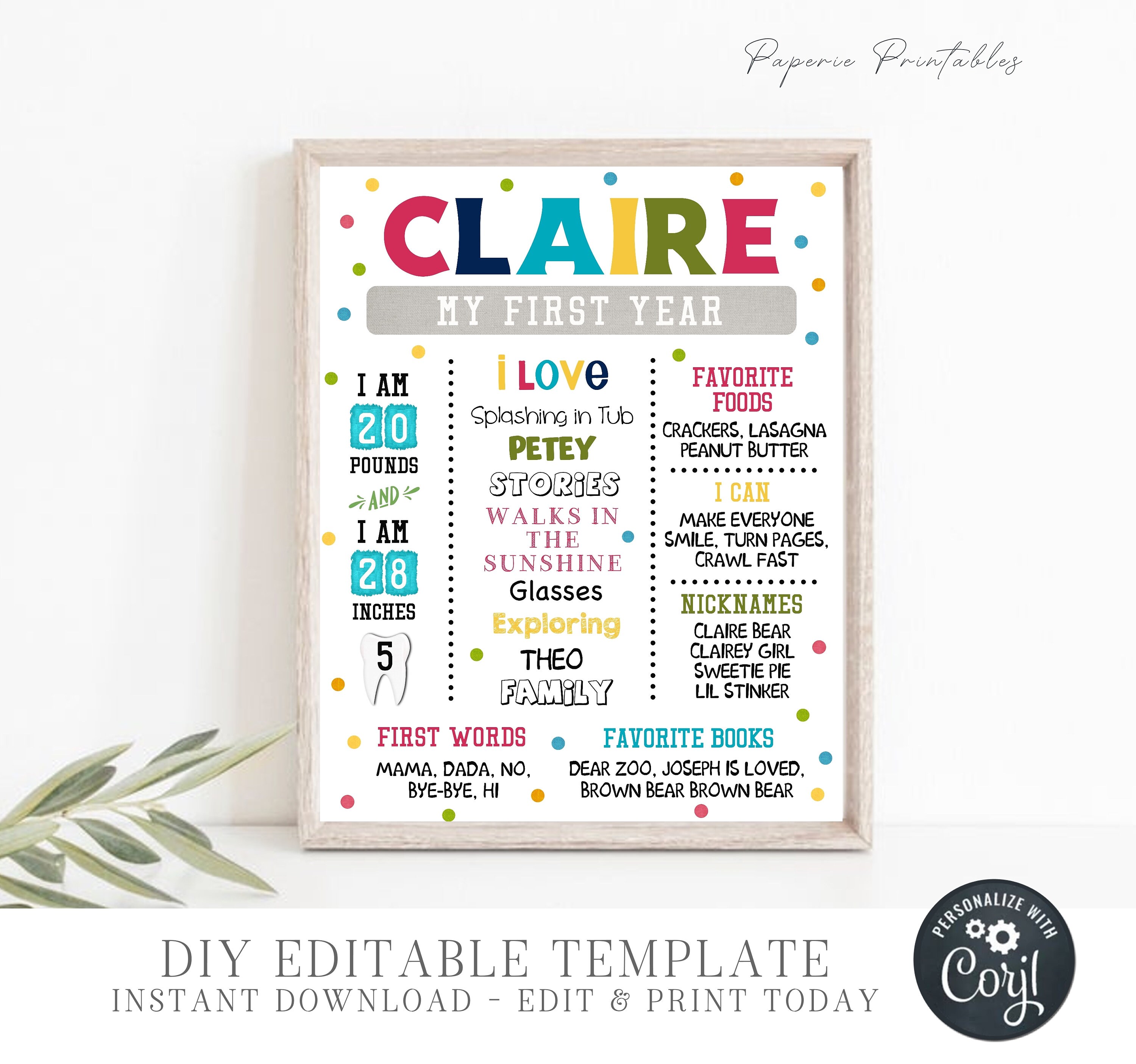 EDITABLE Birthday Milestone Poster Primary Color Birthday - Etsy