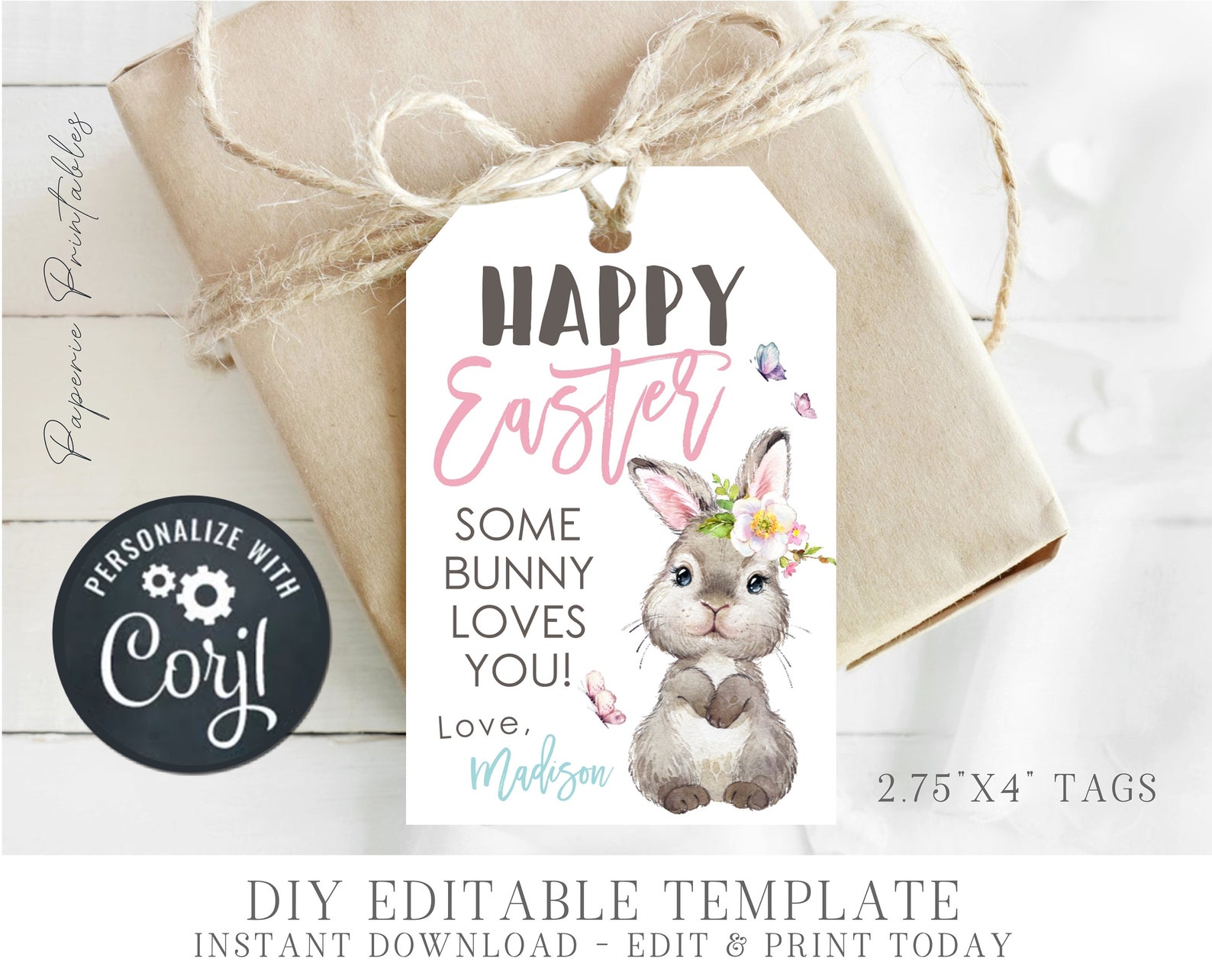 Editable Easter Gift Tags: Bunny Treats, DIY Cards (digital Download ...