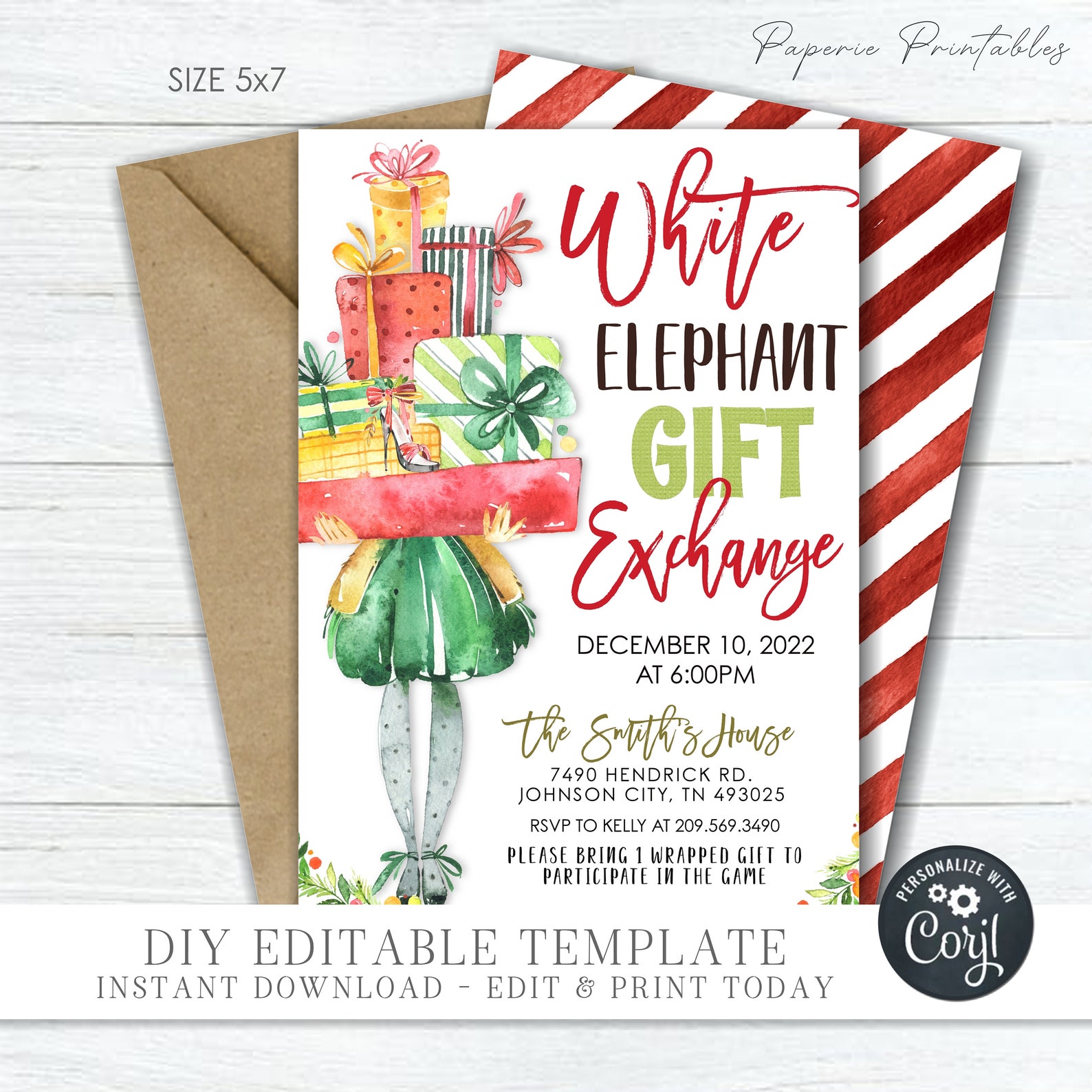 EDITABLE White Elephant Gift Exchange Invitation Christmas - Etsy