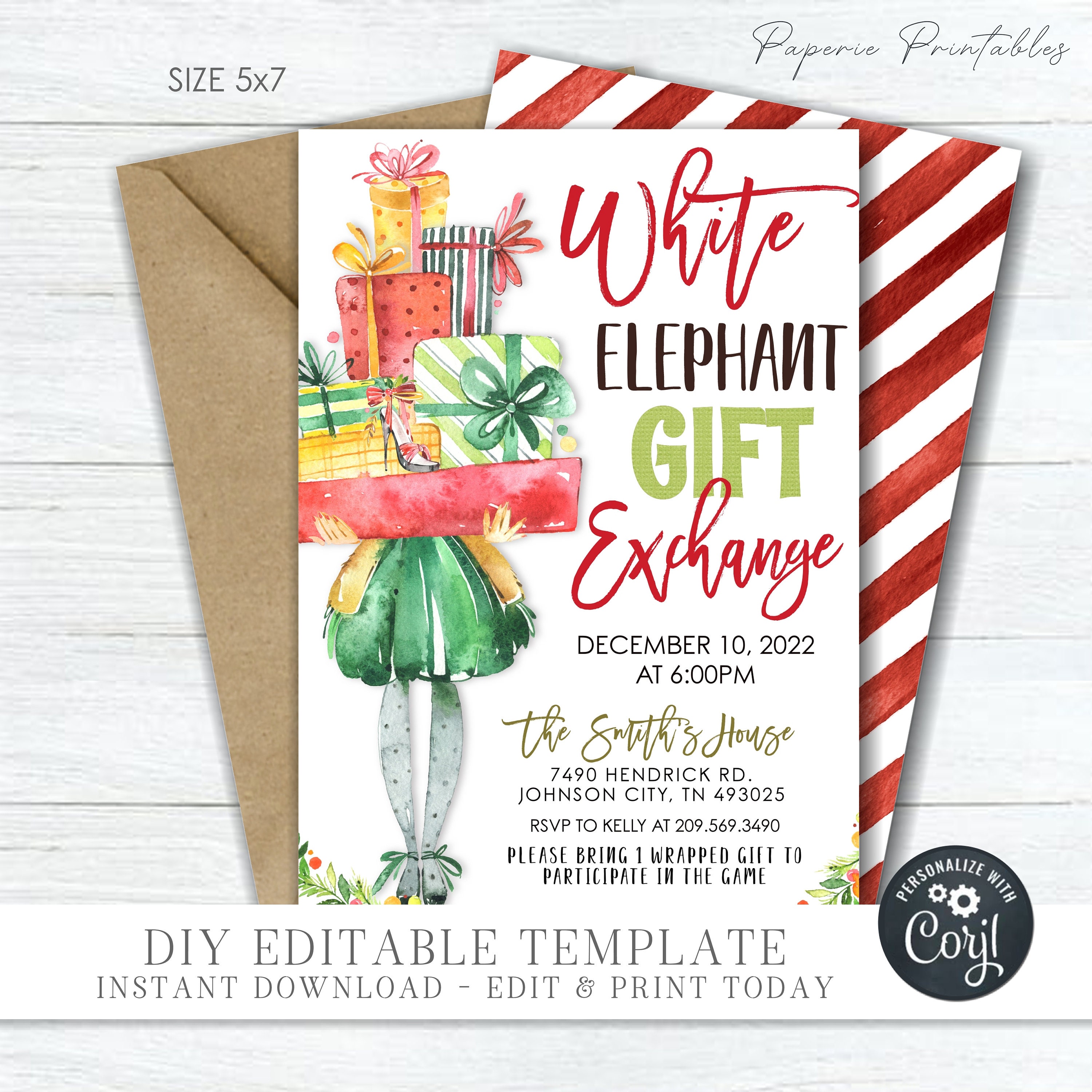 EDITABLE White Elephant Gift Exchange Invitation Christmas - Etsy