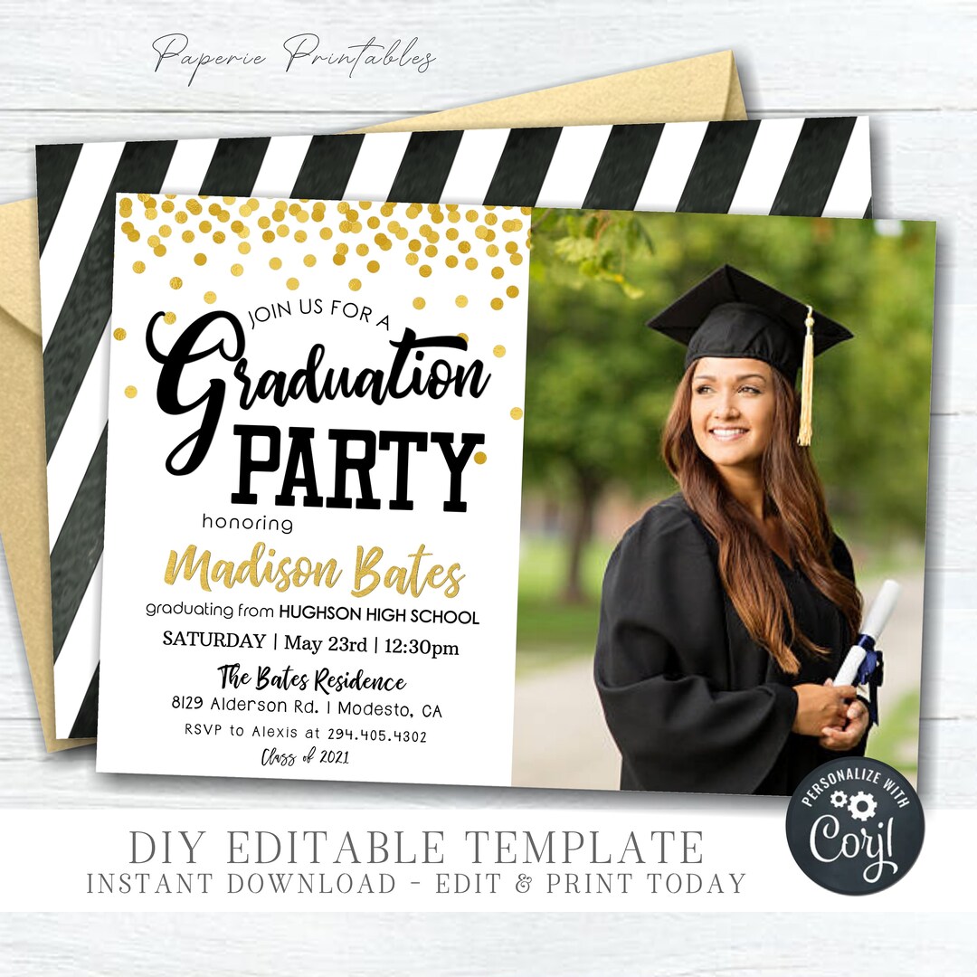 EDITABLE Graduation Party Invitation, Gold Foil Graduation Party ...