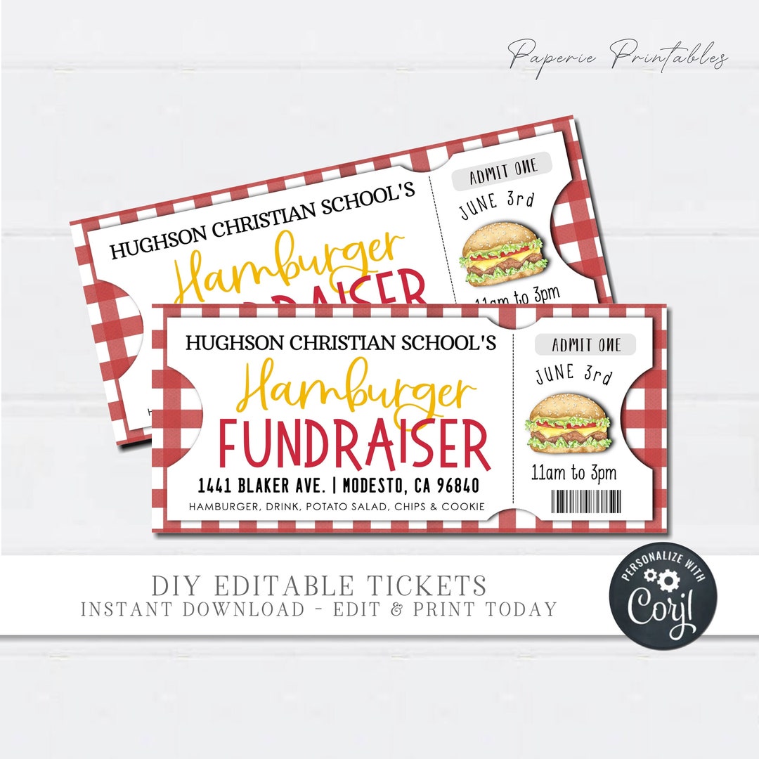 Editable Hamburger Fundraiser Ticket Template (DIY With Corjl) #FLYR07 ...