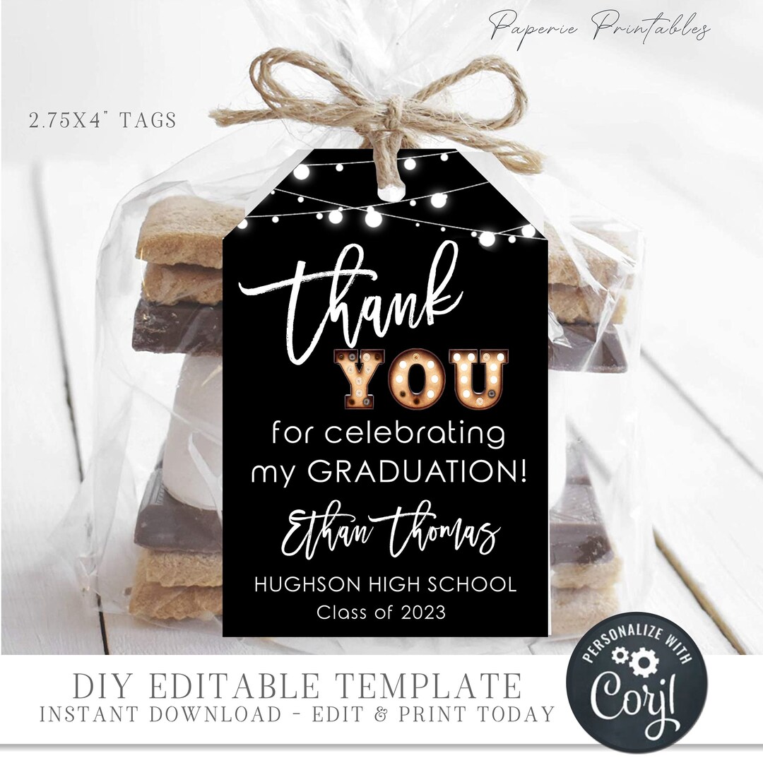Editable Graduation Favor Tags: School Colors, DIY Corjl (digital ...