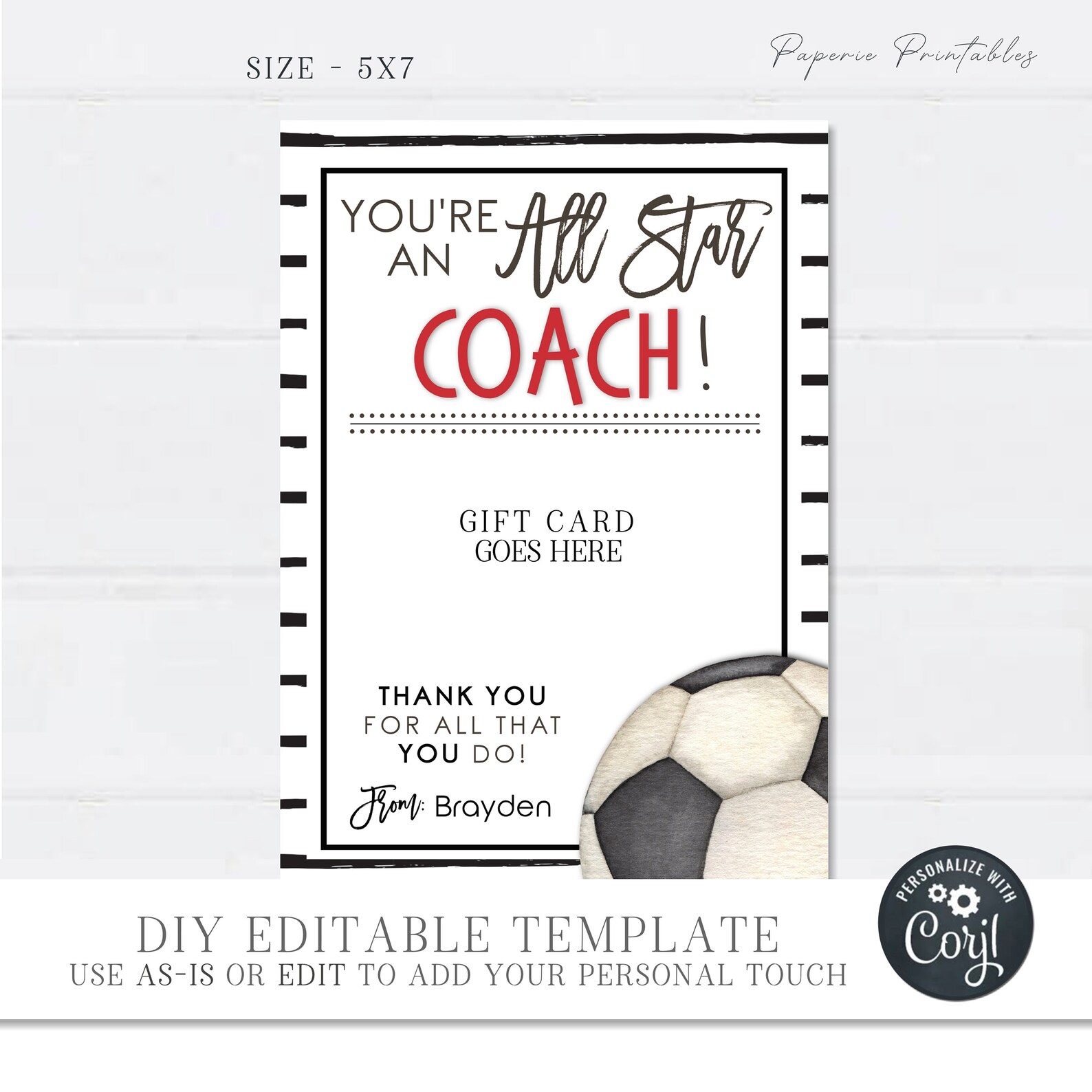 EDITABLE Soccer Coach Appreciation Gift Card Holder, Coach Appreciation ...