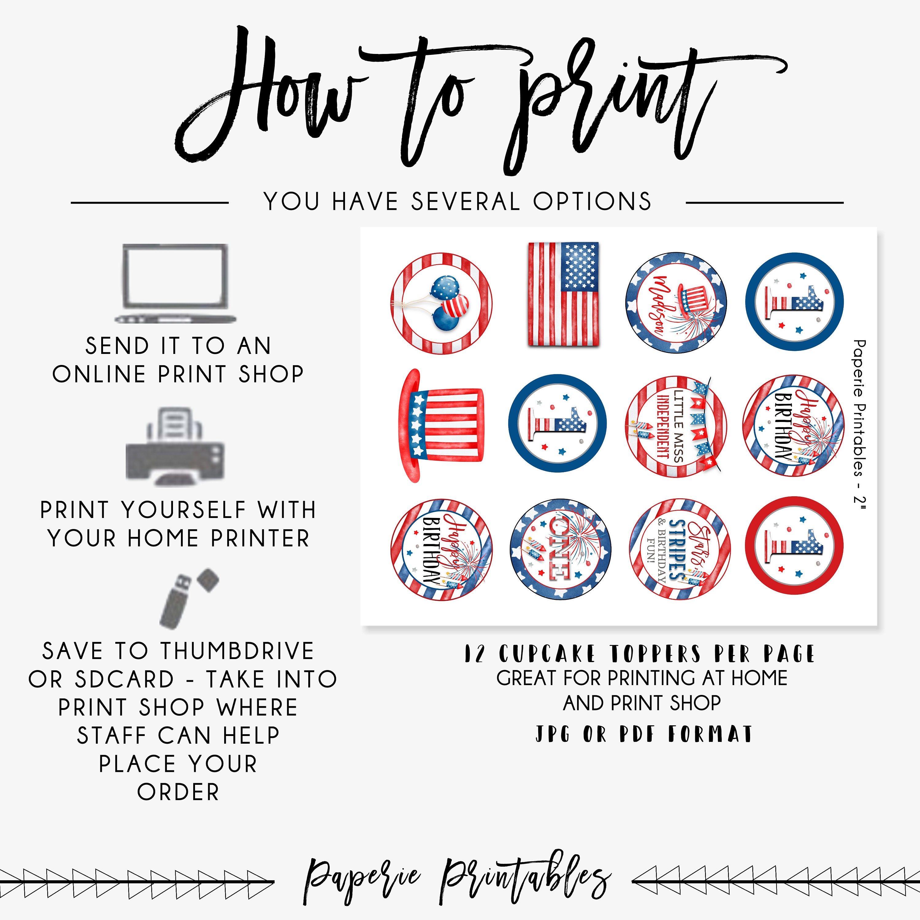 Editable 4th of July Birthday Cupcake Toppers (digital Download) #BP89 ...