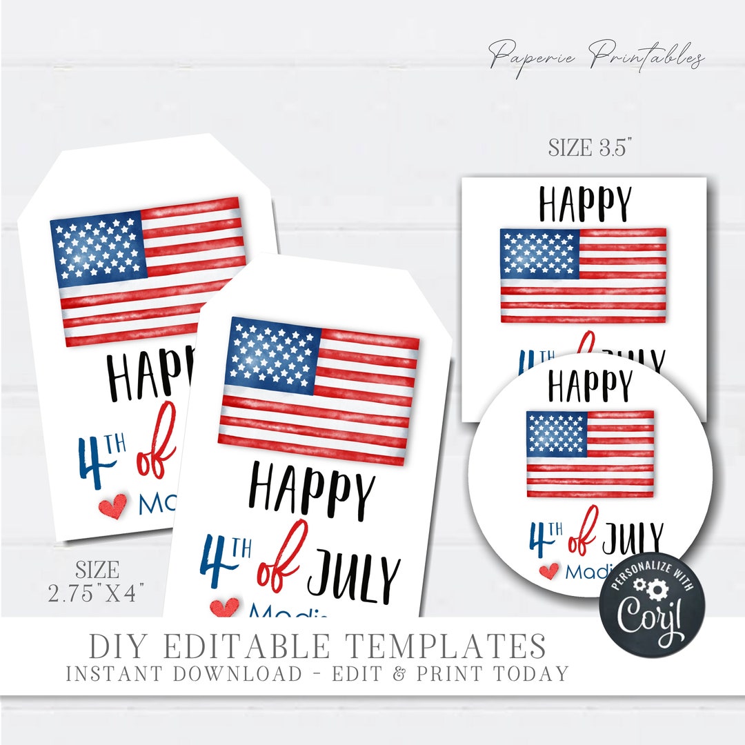Editable Happy 4th of July Tags, American Flag Tag, Happy 4th of July ...
